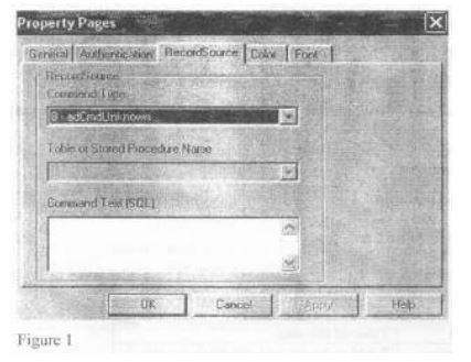 Figure 1 shows a properties of a window for an ADO control used by a programmer in visual basic